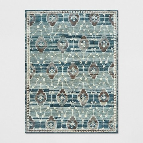 THRESHOLD AREA RUG 5 x 7 FLORAL TUFTED TEAL WOOL Target GOODWEAVE NEW ...