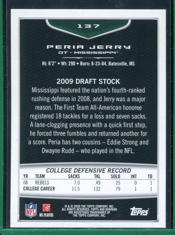 2009 Topps Bowman Football Peria Jerry #137 Atlanta Falcons | eBay