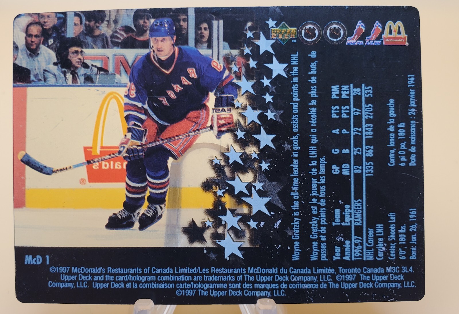 1997 Upper Deck McDonalds Card #McD 1 Wayne Gretzky New York Rangers ...