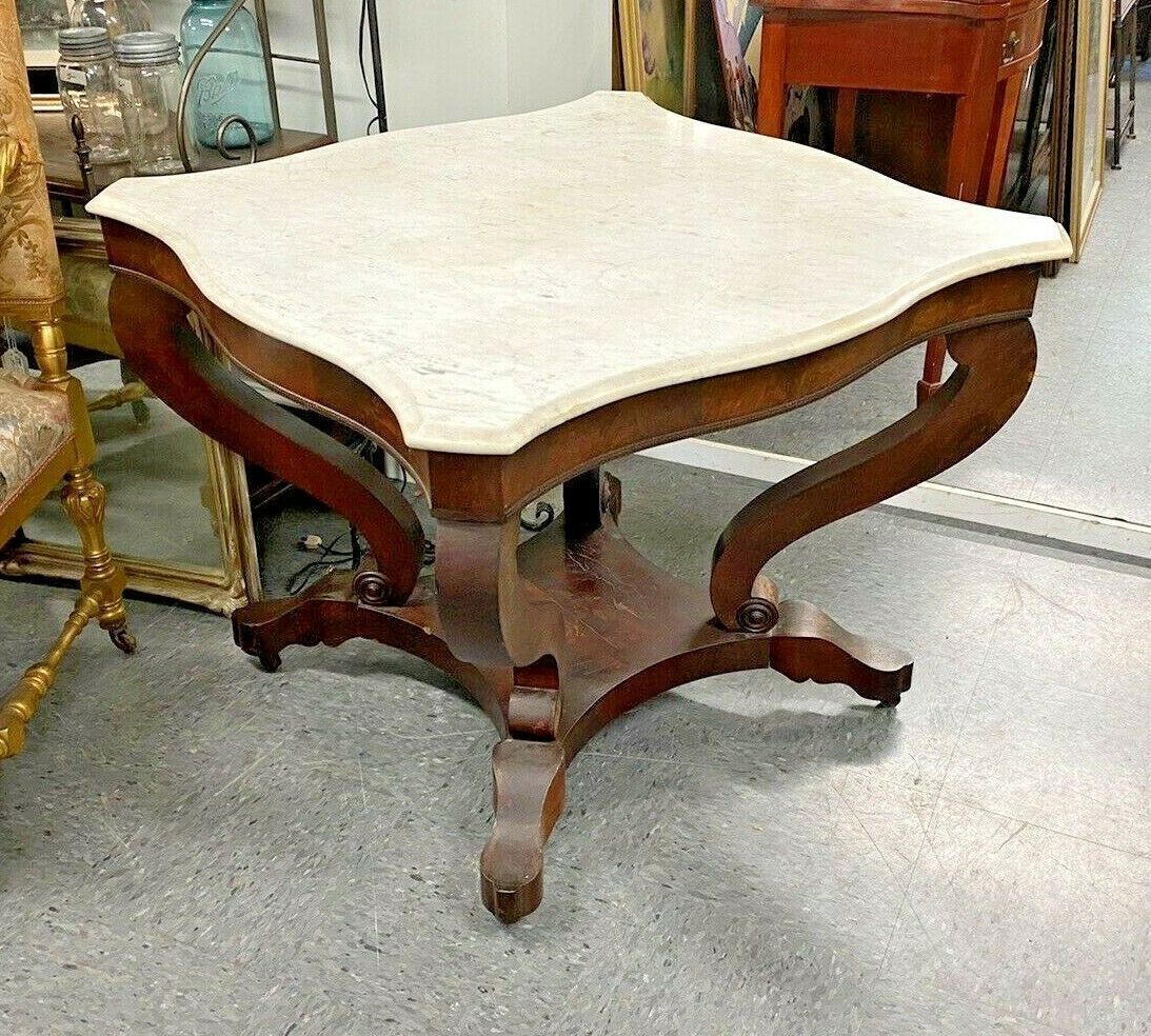 ANTIQUE EMPIRE MAHOGANY MARBLE TOP PARLOR CENTER TABLE | eBay