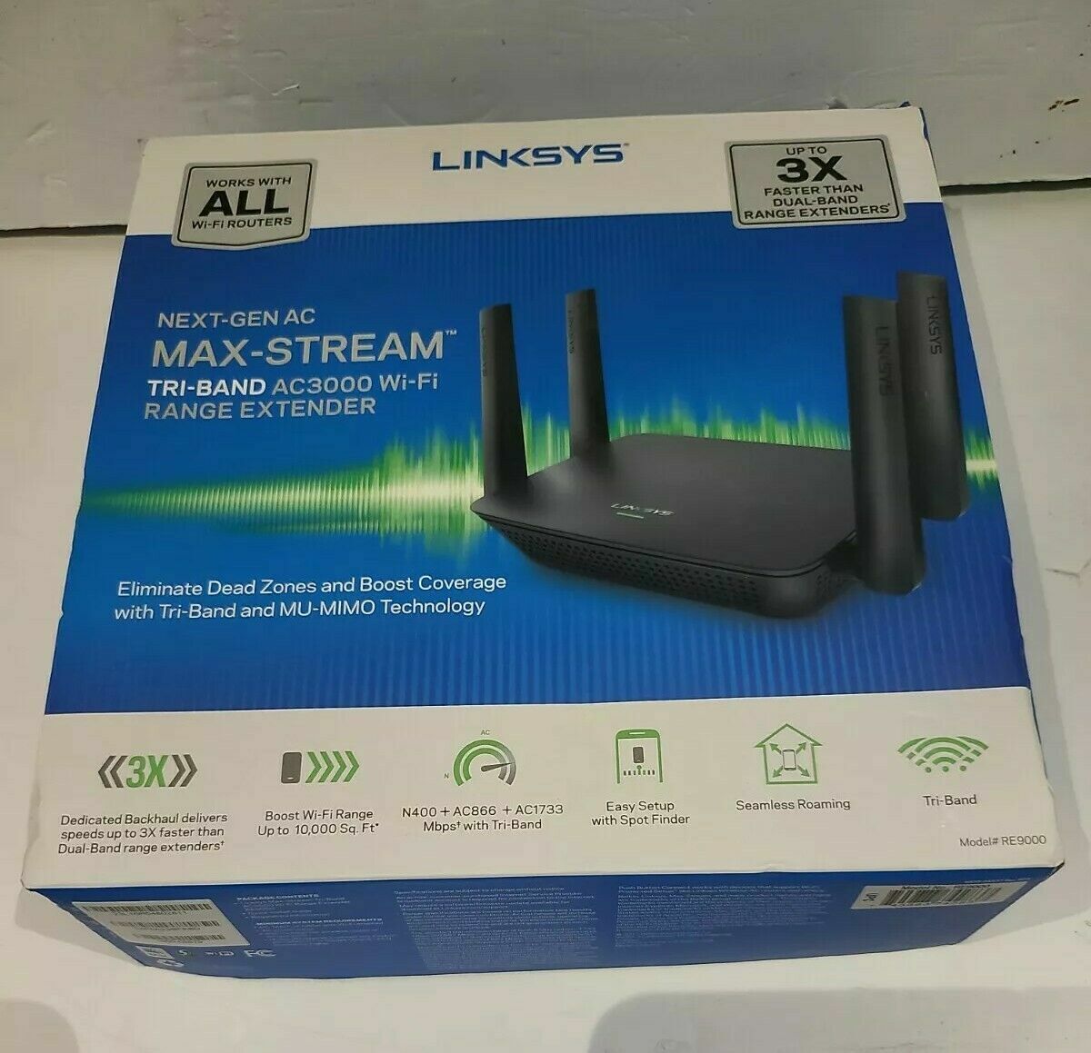 Linksys - RE9000 AC3000 MU-MIMO Wi-Fi Range Extender - Black New opened ...