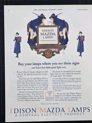 Edison Mazda ad by Parish rescued from 1924 SEP magazine | eBay