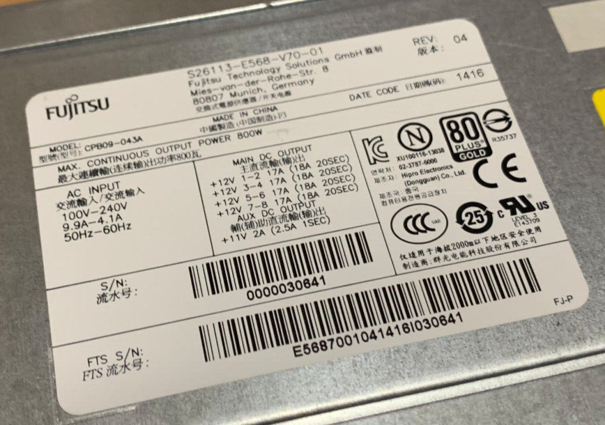 Fujitsu Celsius R930 Fujitsu Power Supply Cpb09-043a 800w Server for ...