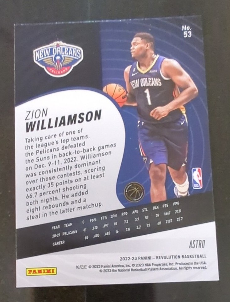 🏀2022-23 Zion Williamson Panini Revolution 53 Astro Parallel NM ...