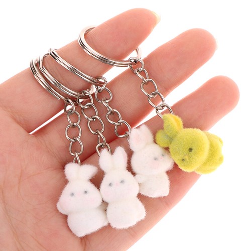 1pc Kawaii Flocking Rabbit Keychain Cute Animal Key Ring Pendant Gift ...