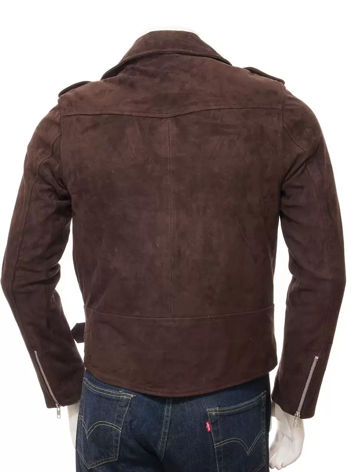 Luxury Men's Brown Suede Leather Jacket Real Sheepskin Biker Custom ...