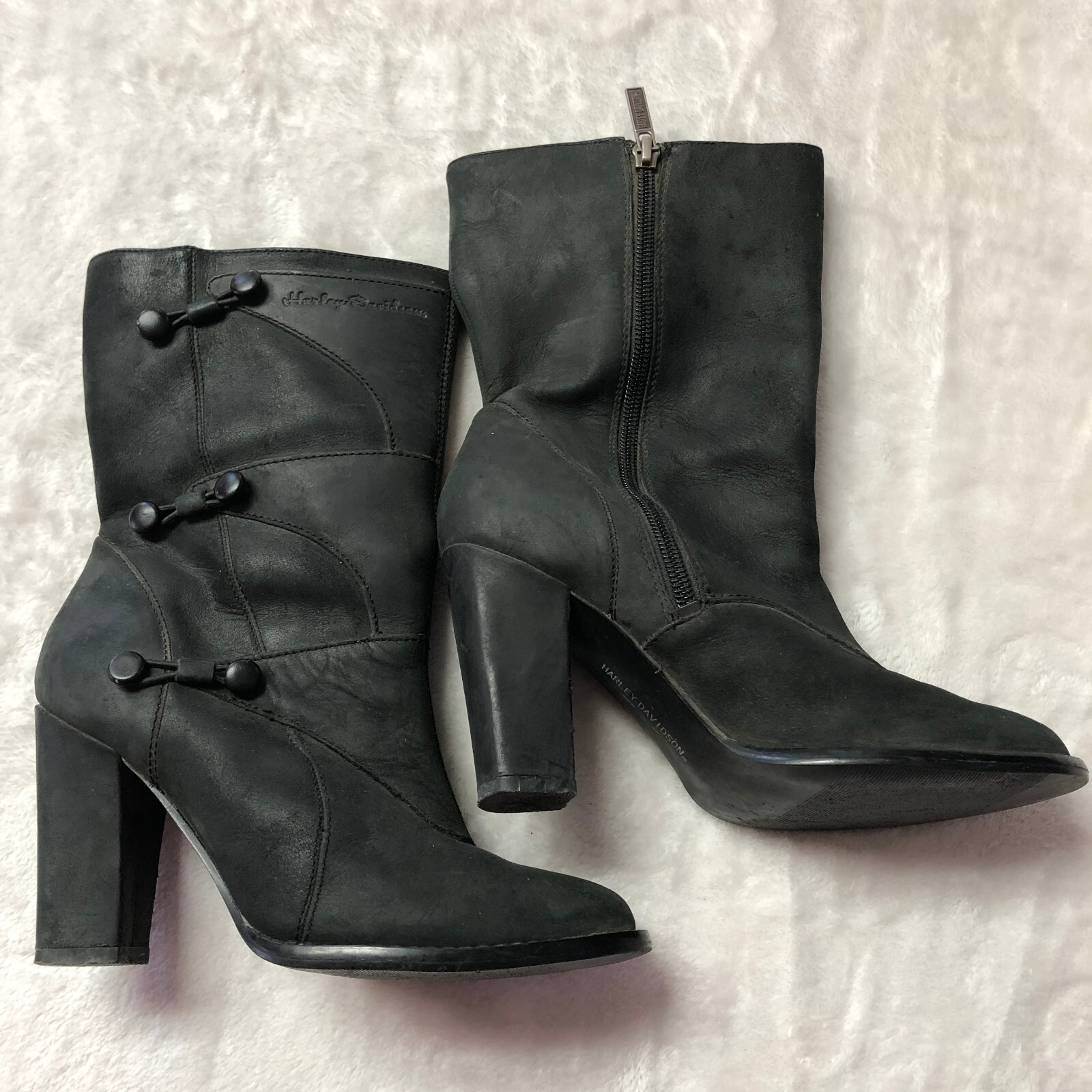 Harley Davidson Leather Christa Button Heeled Boots S… - Gem