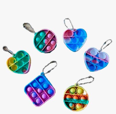 6 Pack Mini Pop Fidget Stress Relieving Push Pop Bubble Fidget Keychain ...
