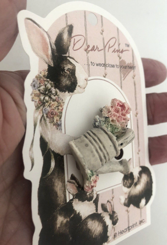 Vtg 2" Pink ROSE Spring WATERING CAN Hand Made & Painted BROOCH DEAR ...