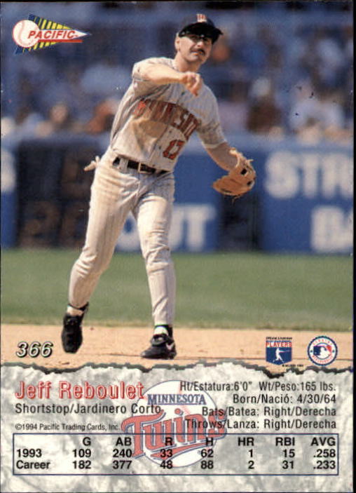 1994 Pacific Minnesota Twins Baseball Card #366 Jeff Reboulet | eBay