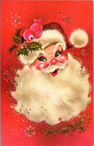 Rosey Cheek Santa Claus Red Bird VTG Christmas Greeting Card | eBay