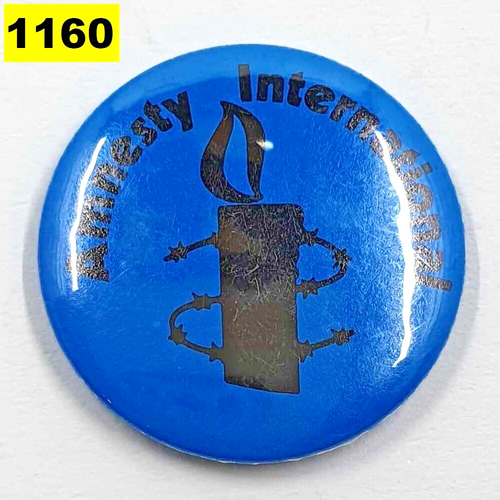 ORIGINAL VINTAGE AMNESTY INTERNATIONAL PROMO SOUVENIR TIN PIN BUTTON ...