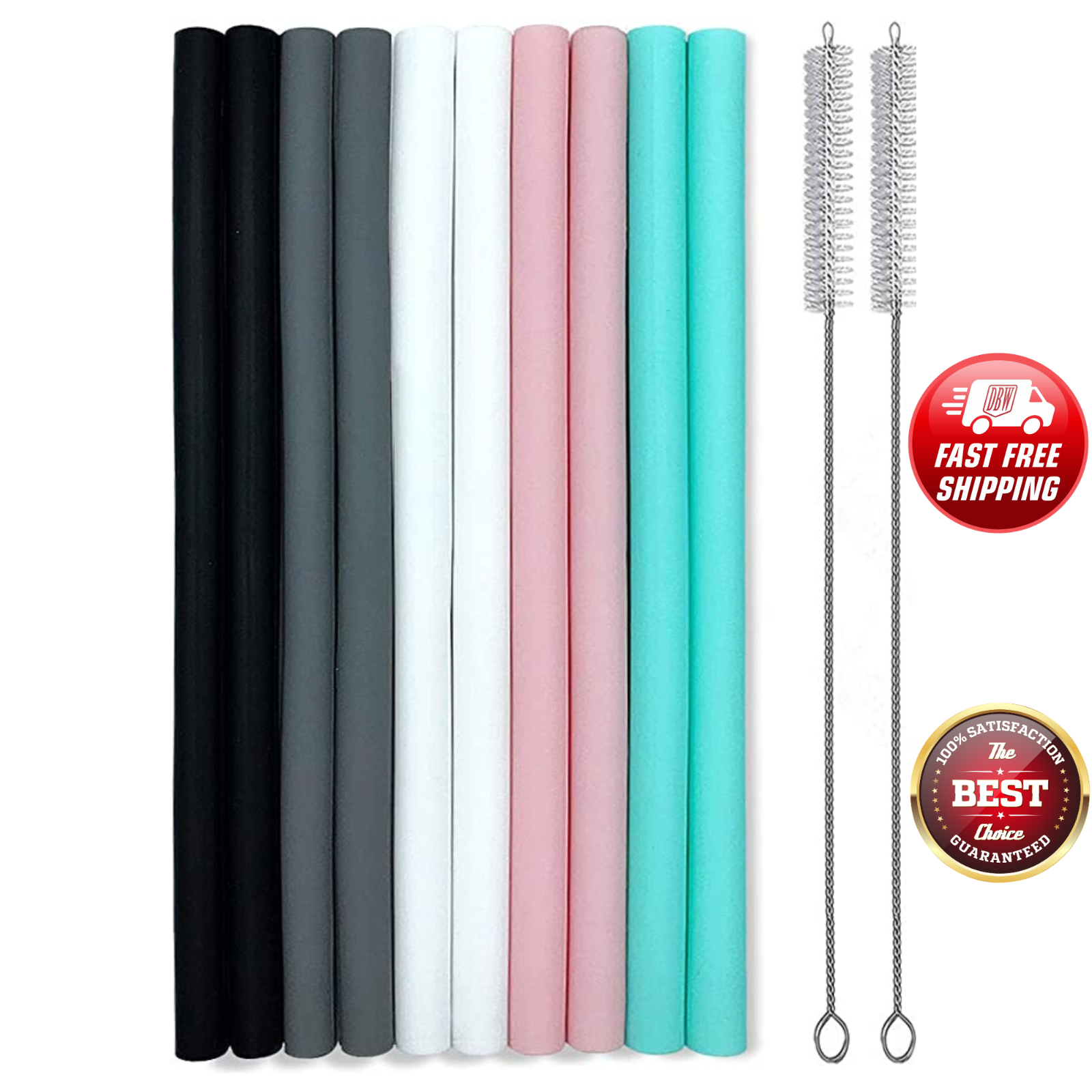 Silicone Straws Set Of 10 Straight Smoothies Straws Large Silicon ...