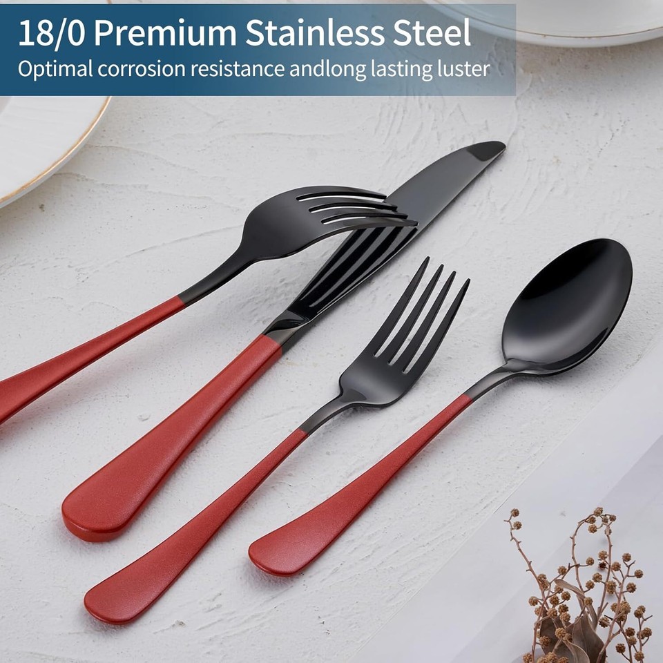 20 Piece Red Silverware Set,Stainless Steel Black Silverware Set ...