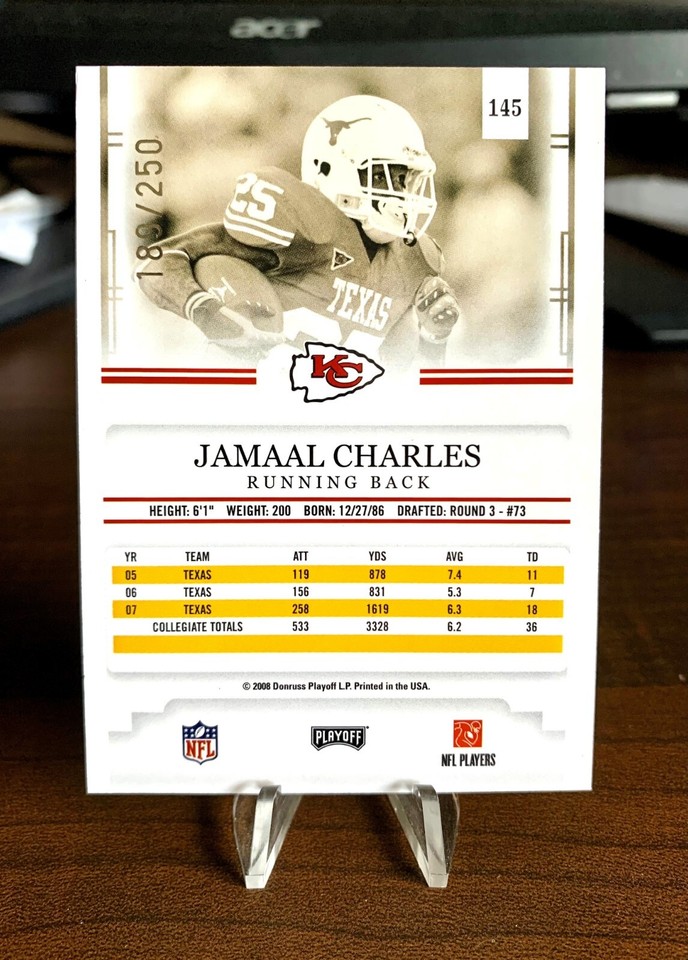 2008 PLAYOFF PRESTIGE DRAFT RIGHTS JAMAAL CHARLES AUTOGRAPH ROOKIE /250 ...