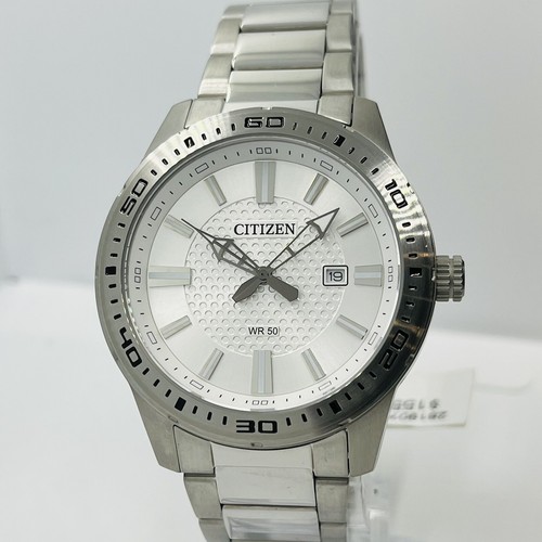 Citizen Men's WR50 St Steel Silver White Dial 44mm Watch 1112-100569 | eBay