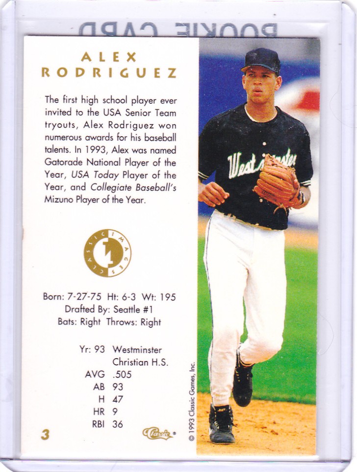 ALEX RODRIGUEZ ROOKIE CARD 1993 Classic Images AROD RC High School ...