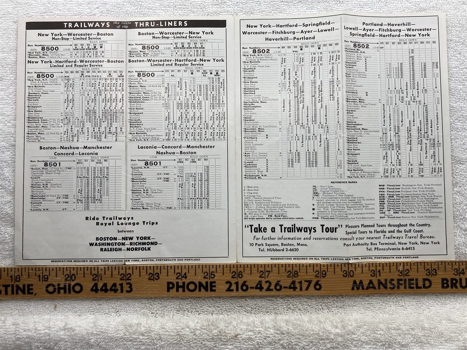 1960 Trailways Bus Timetable New England NY Transit Schedule Vtg | eBay