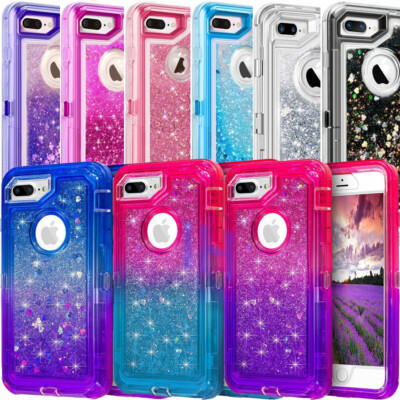 For iPhone SE2 6 7 8 & Plus Shockproof Liquid Glitter Bling Defender ...