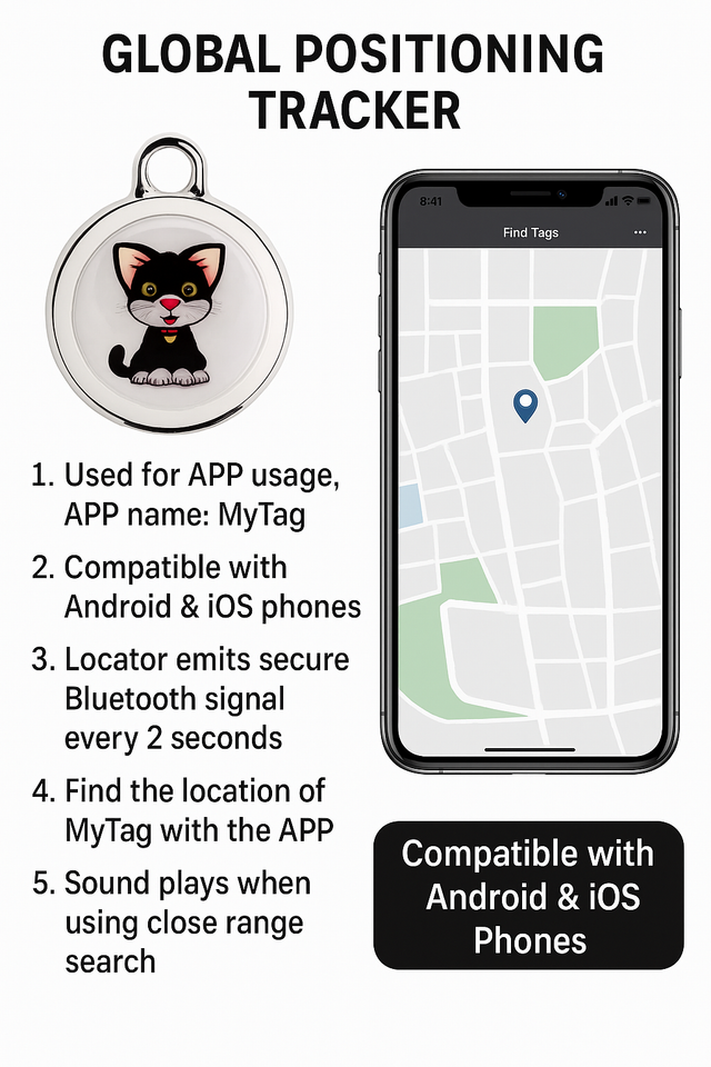 Cat GPS Bluetooth Tracker Collar Tag Anti-Lost Locator for iPhone ...