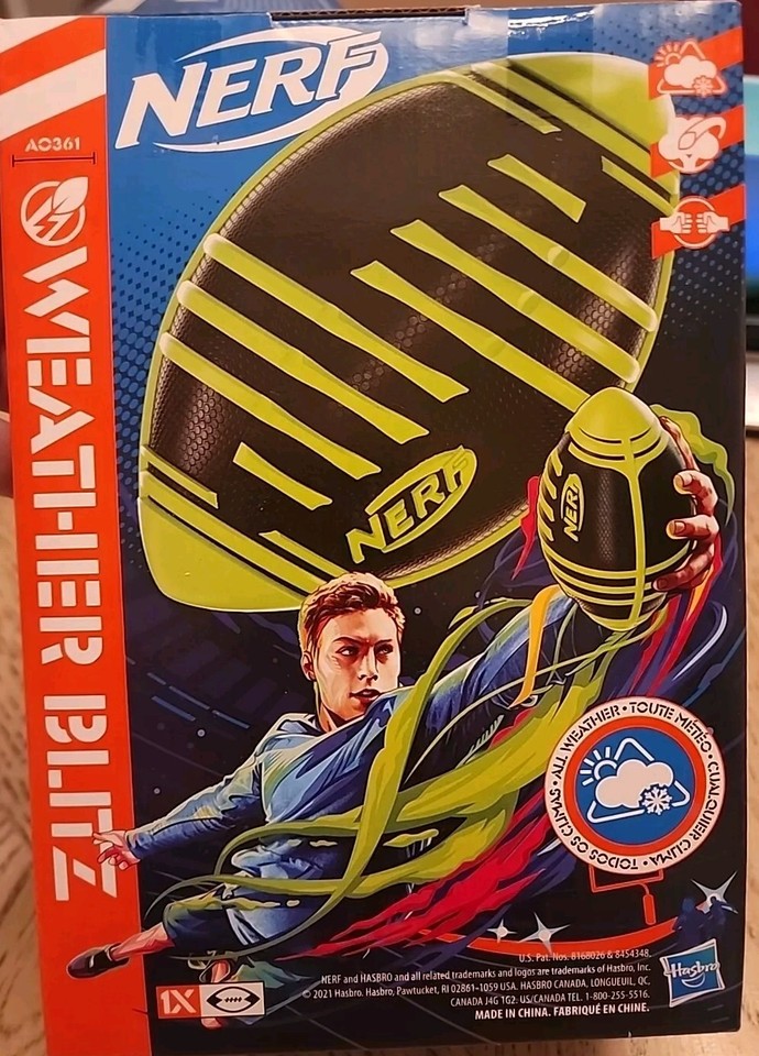 Nerf Weather Blitz Football All Weather Foam Color Black & Green New In ...