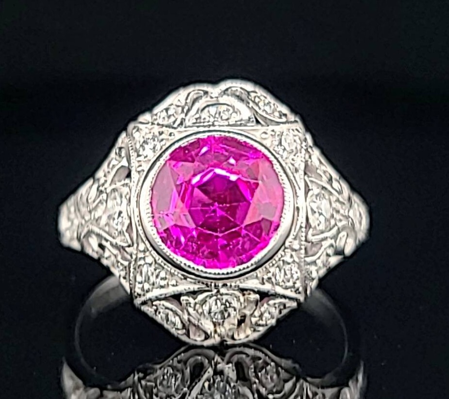 Vintage 14k White Gold Engagement Ring 2.92CT. Gem Pink Sapphire Round Cut | eBay