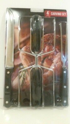 4-Piece Meat Carving Set: 6" Fork, 8" Stainless Steel Knife & (2) 6-1/2 ...