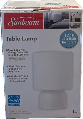 Sunbeam Sleek Modern 9.8” White Metal LED Light Table Lamp | eBay