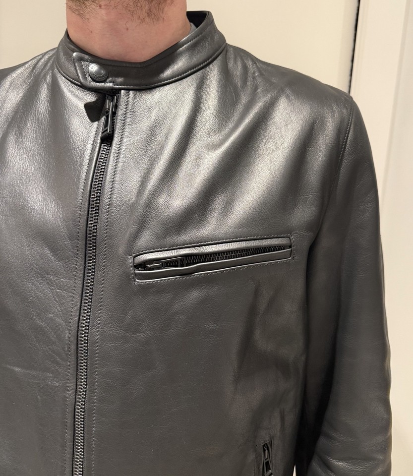 BELSTAFF PEARSON CALF LEATHER CAFE RACER BIKER JACKET BLACK UK44 2XL ...