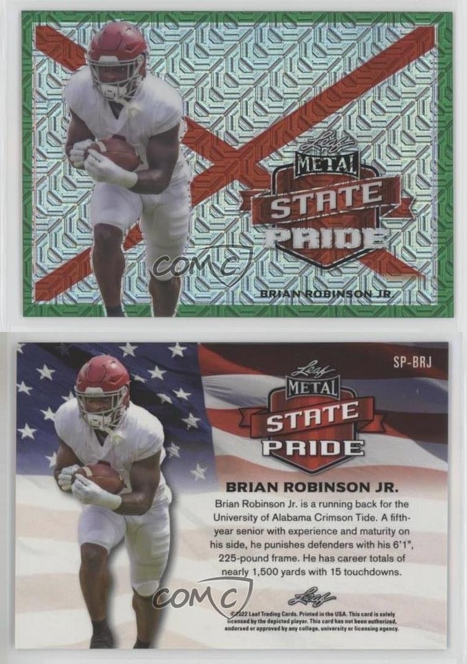 2022 Leaf Draft Metal State Pride Green Mojo Brian Robinson Jr Rookie ...