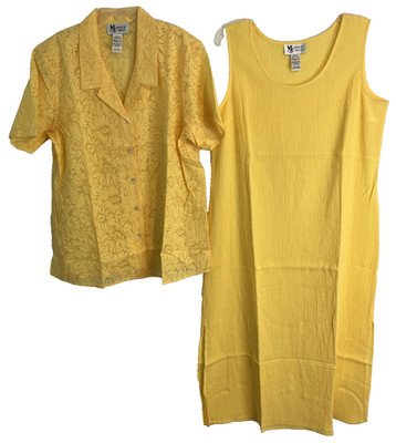 Maggie Sweet Maxi Cotton Dress w/Shirt Set Sz Petite L Yellow ...