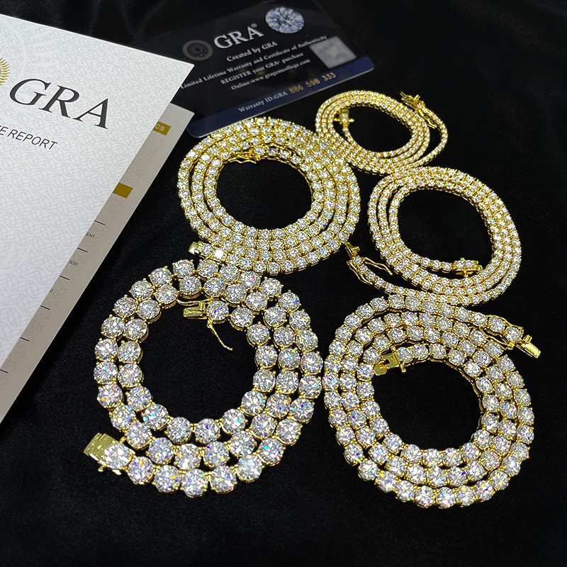 2-6mm 16-24" Real VVS D Moissanite Tennis Chain Necklace 925 Silver ...