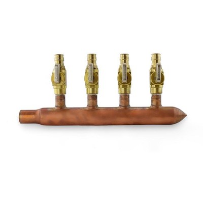 4-branch Copper Manifold w/ 1/2" PEX-A (F1960) Valves 3/4" Male Sweat x ...