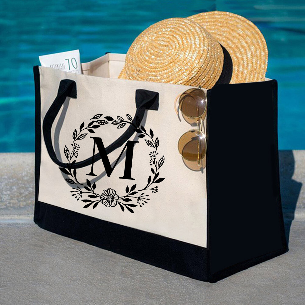 Letter Canvas Bag Women Hit Color Simple Shoulder Shopping Tote Handbag ...