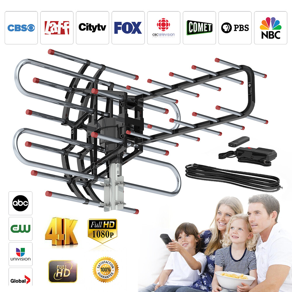 HDTV 1080P Outdoor Amplified Digital Antenna 360 Rotor HD TV UHF VHF FM ...