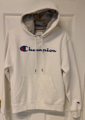 Champion Hoodie Women Medium White Solid Logo Pullover Hooded Sportwear ...