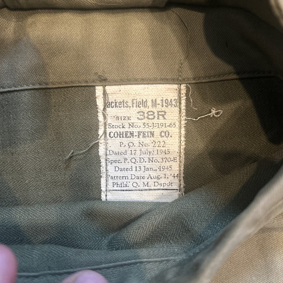 WWII M1943 Field Jacket Size 38R Army Green WW2 Military US Army 40s ...