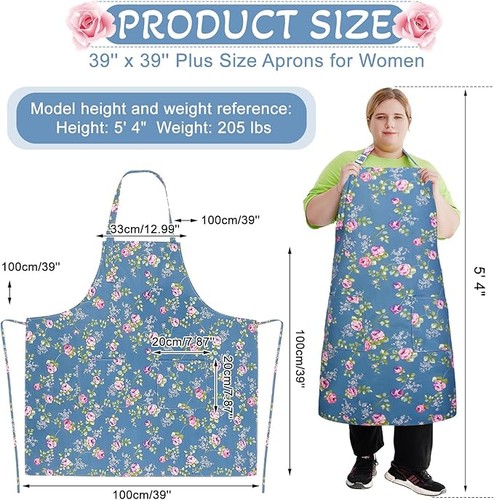 Plus Size Floral Aprons for Women, Adjustable Kitchen Aprons with 2 ...