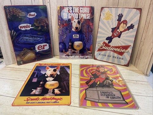 budweiser bud man Frogs King Of Beers Spuds Bud Light Tin Signs Lot Of ...