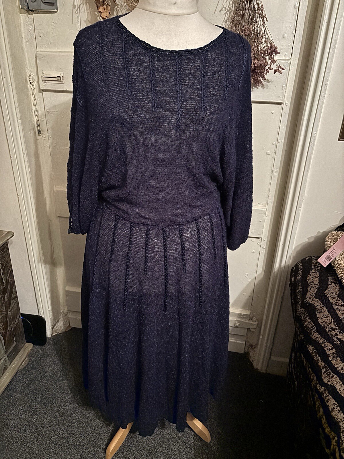 Navy Vintage Crochet Dress Lucie James Size Med - Gem