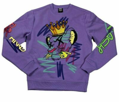 Men's Purple Graffiti Print and Stitched Simba Crewneck Sweatshirt By ...