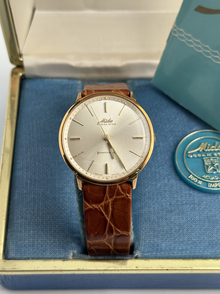 Mido Ocean Star Powerwind Solid 14k Gold Automatic 1960's Full Set ...