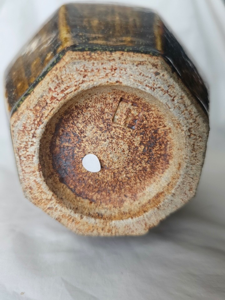 Stunning Malcolm Pepper cut sided Tenmoku glazed studio pottery vase ...