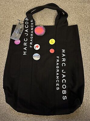Rare Marc Jacobs Fragrances GWP Black Cotton Tote Bag with Pins MJ ...