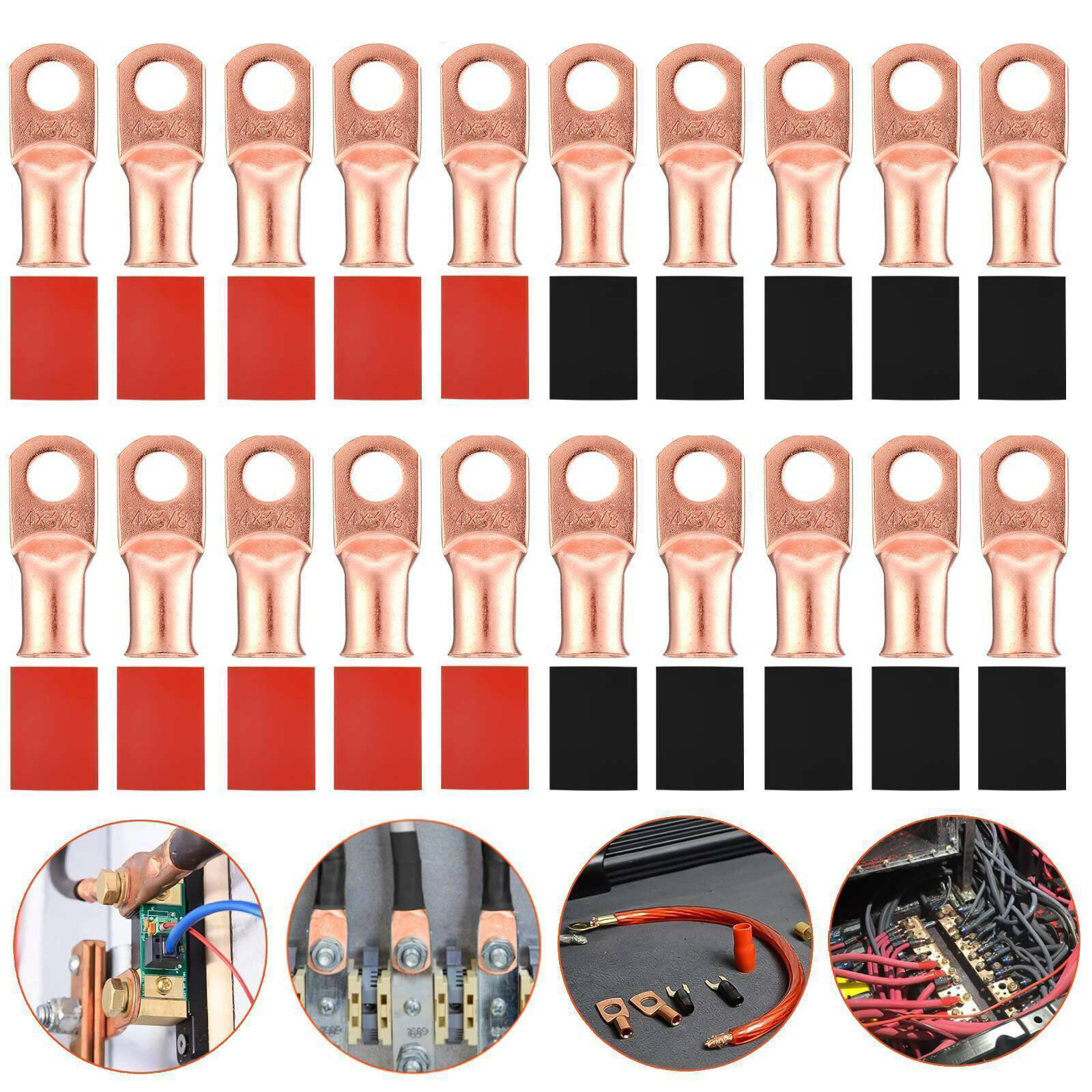 1/0 AWG 3/8" Gauge Copper Lugs Heat Shrink Ring Terminals Wire ...
