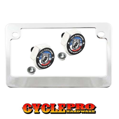 Chrome Metal Motorcycle License Plate Frame Hex Tag Bolt Kit - POW MIA ...