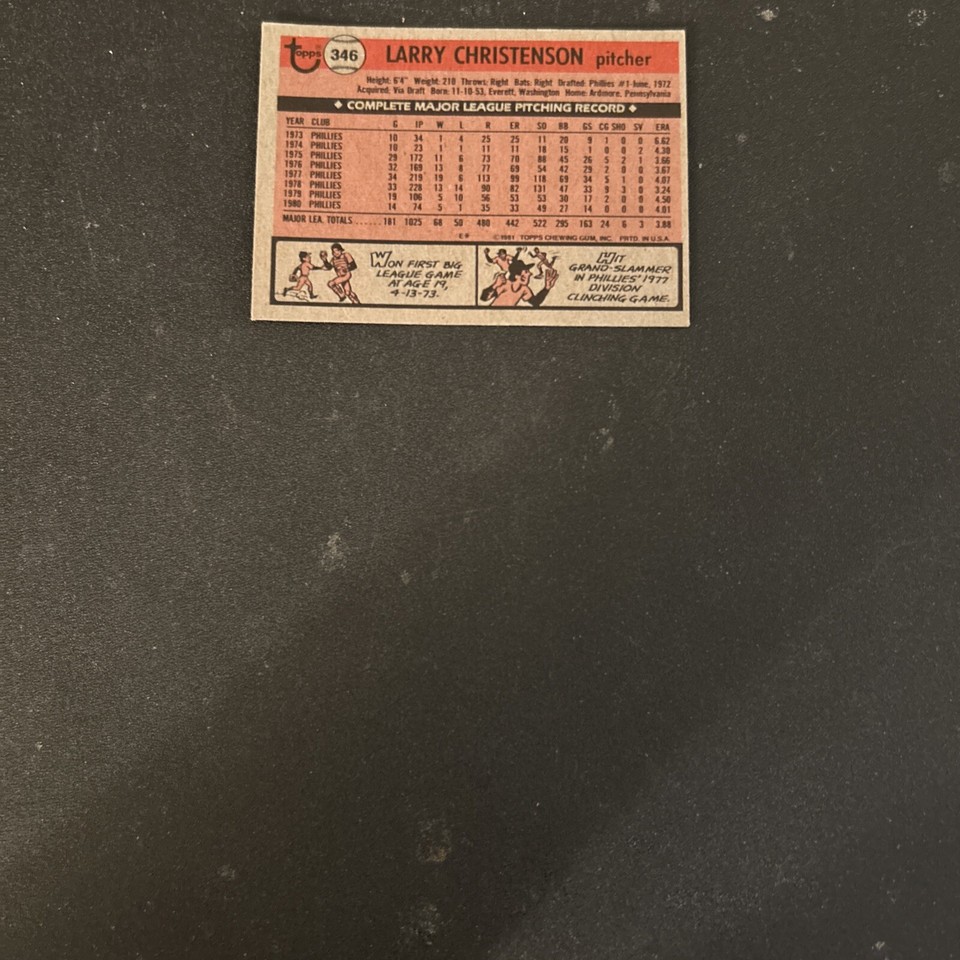 1981 Topps Larry Christenson Baseball Card #346 Phillies Pitcher FR/GD ...