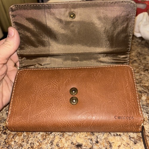 BOC Born Concept Saddle Brown Tooled Wallet Clutch Faux Leather | eBay