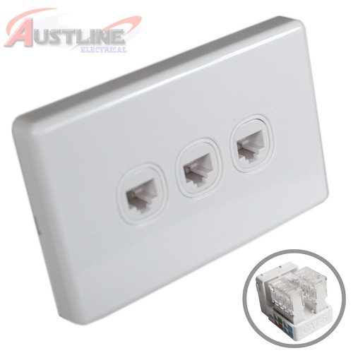 3Gang Network Cat6 Wall Plate Clipsal Style 3Port RJ45 LAN Jack +C-Clip ...