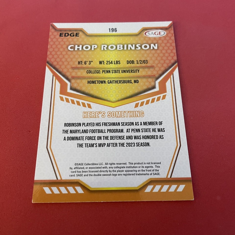 Chop Robinson .. ROOKIE .. Penn State / Miami Dolphins .. 2024 Sage 196 ...